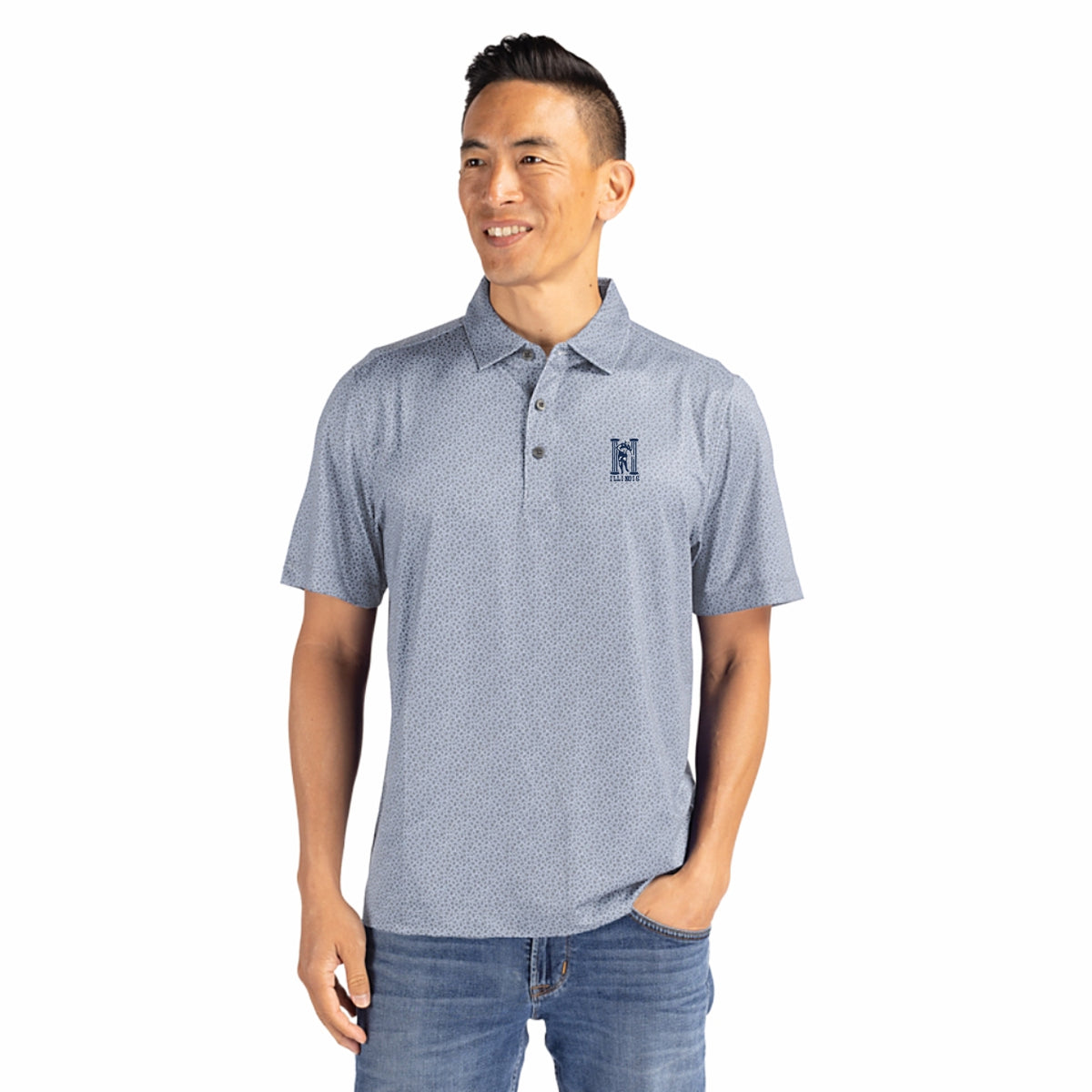 Illinois Football Columns Polo Men's Grey Patterned Cutter & Buck ...