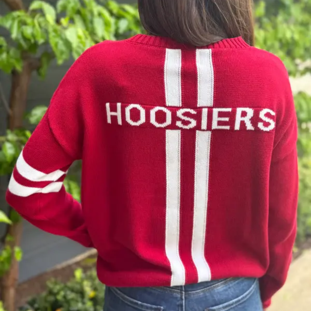 Indiana Sweater Women's Red Striped IU – Gameday Spirit Fanstore